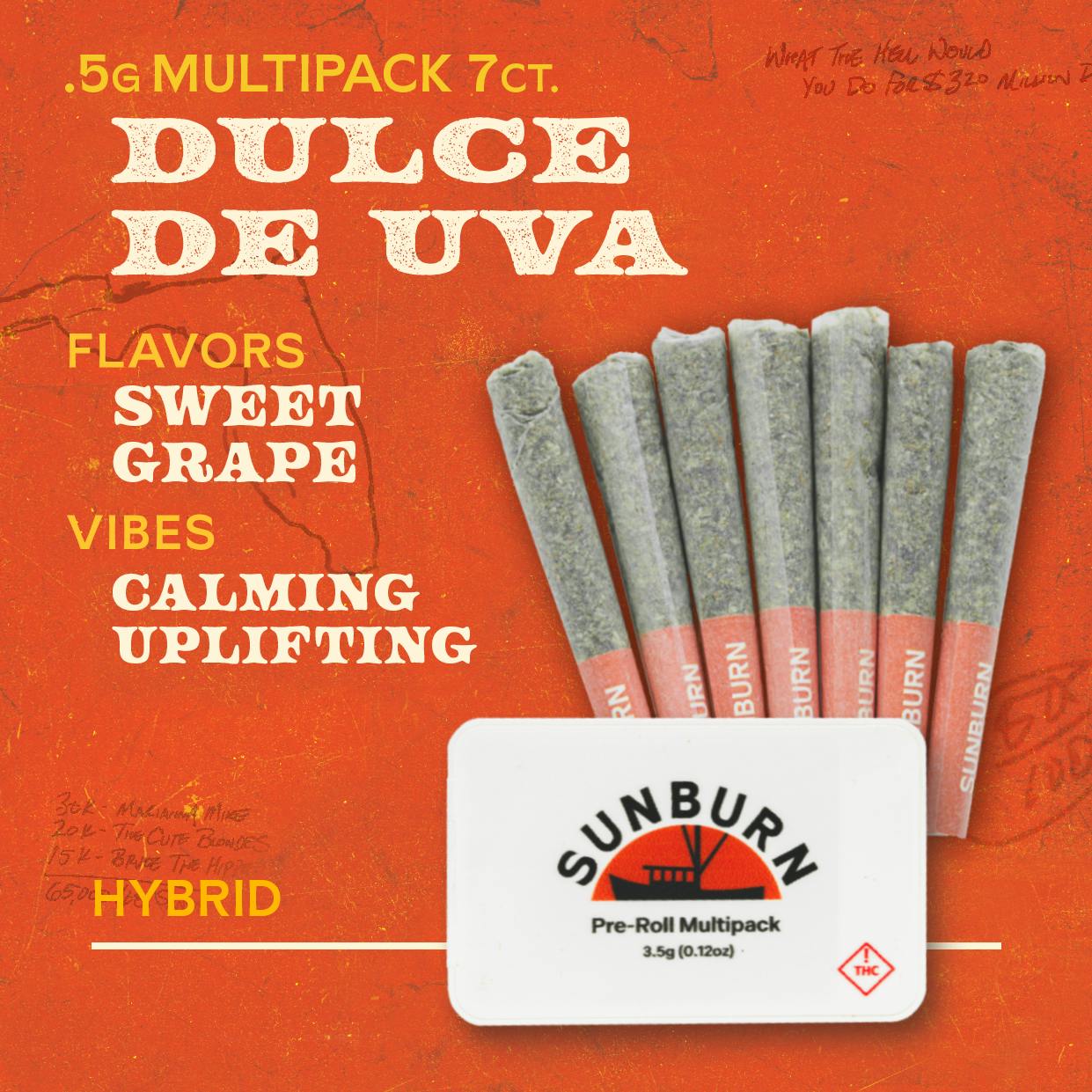 Dulce De Uva 7ct Pre Rolls Multipack Whole Flower Hybrid - 3.5g | Pre Rolls | Sunburn | Sunburn ...