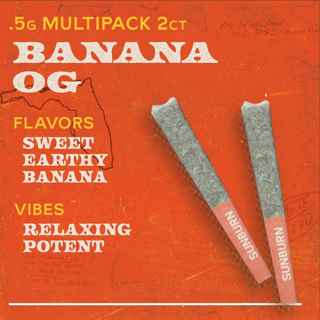 Banana Og 2ct Pre Rolls Whole Flower Indica 1g Pre Rolls Sunburn