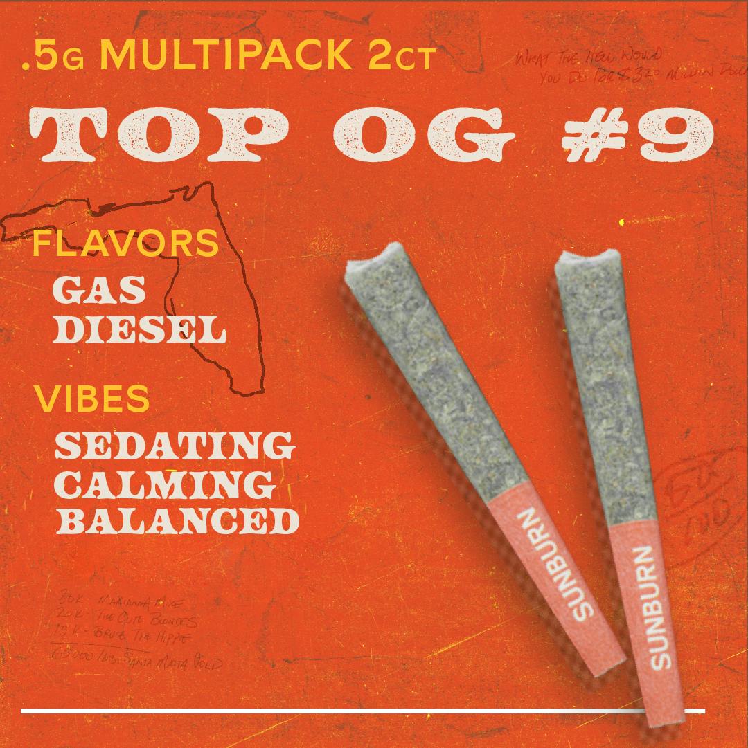 Top Og 9 2ct Pre Rolls Whole Flower Hybrid 1g Pre Rolls Sunburn