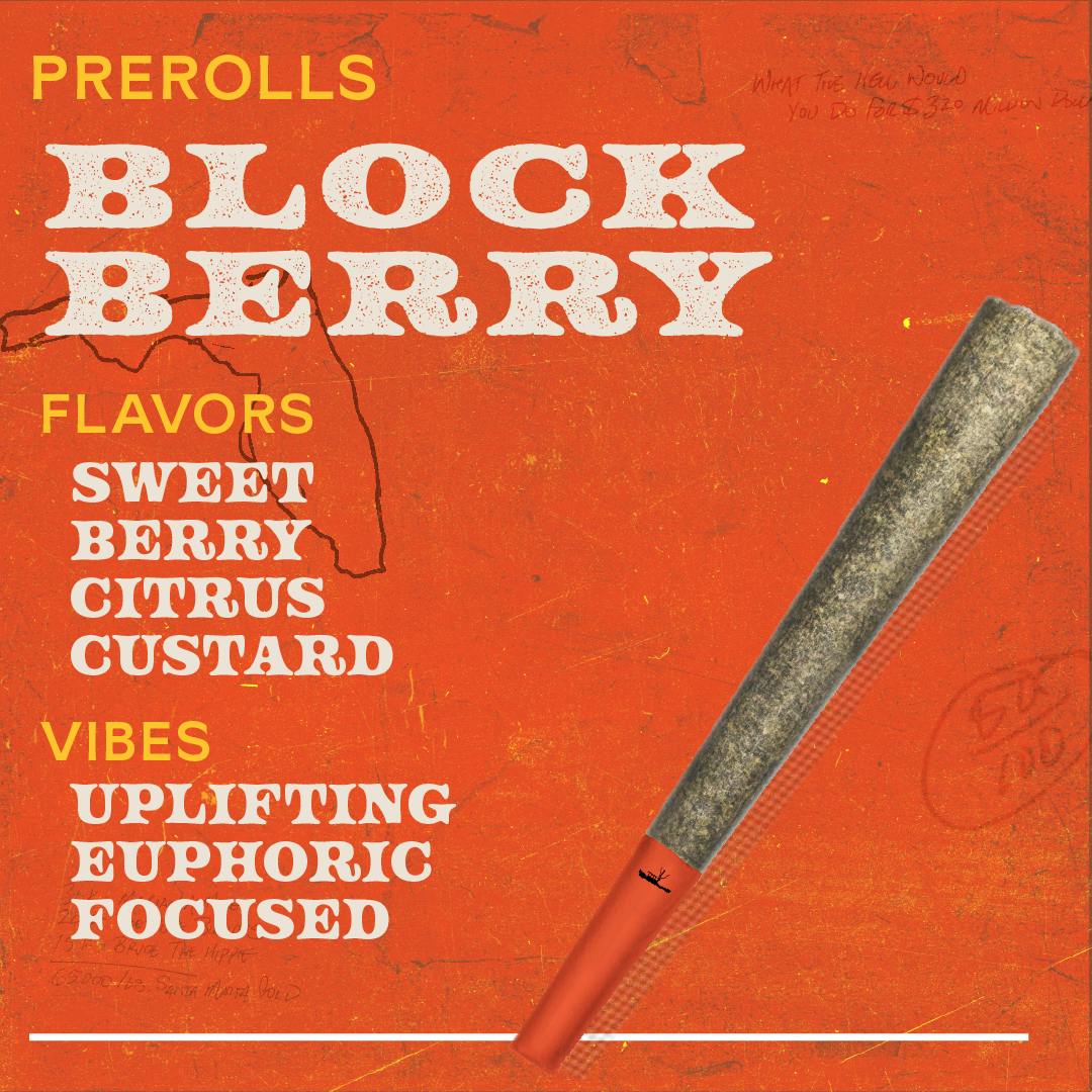 Block Berry 1g Pre Roll Whole Flower Hybrid - 1g | Pre Rolls | Sunburn ...
